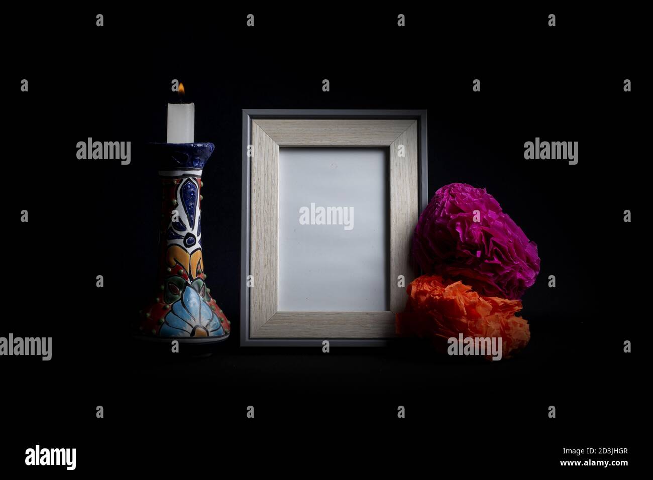 Photo frame with death decorations isolated on a black background Stock ...