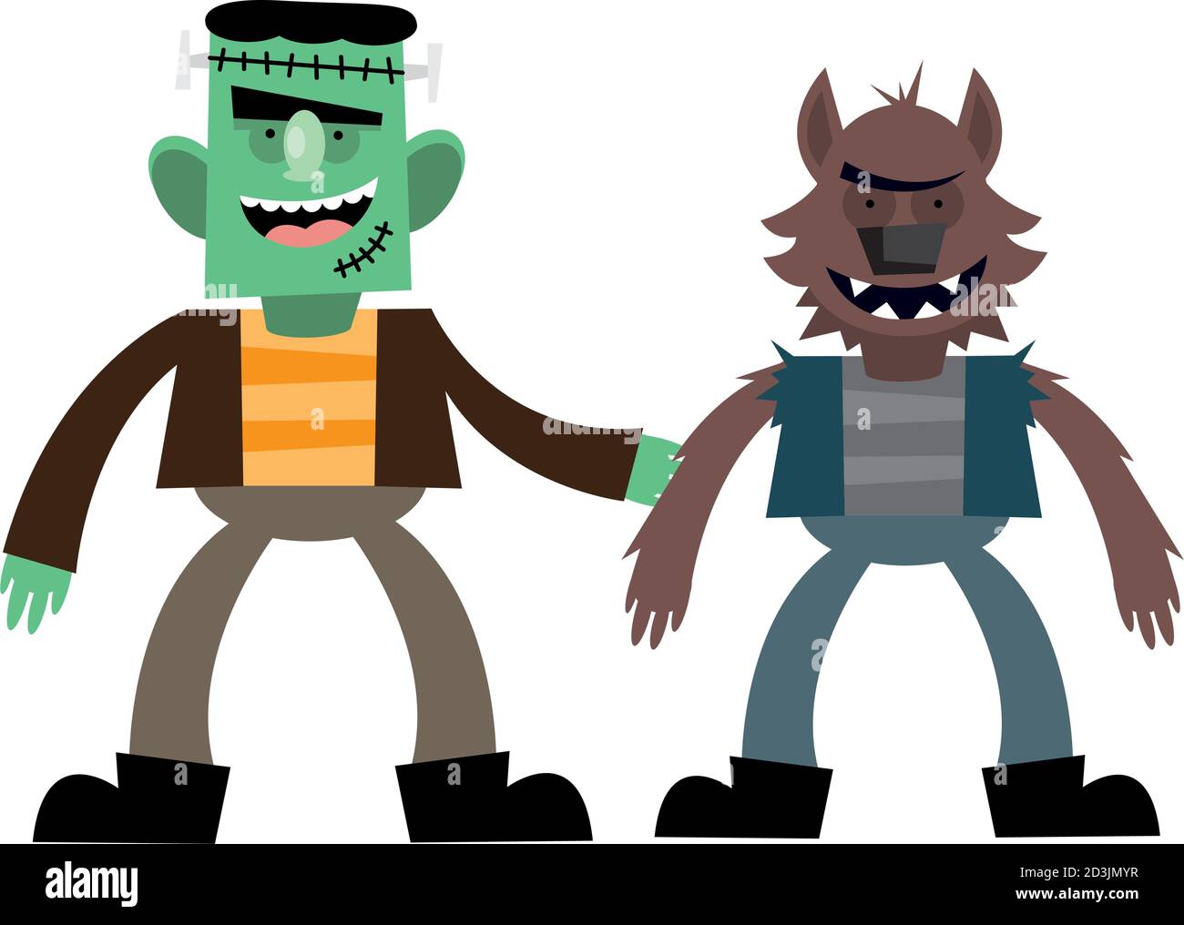 halloween frankenstein and werewolf cartoon design, happy holiday and ...