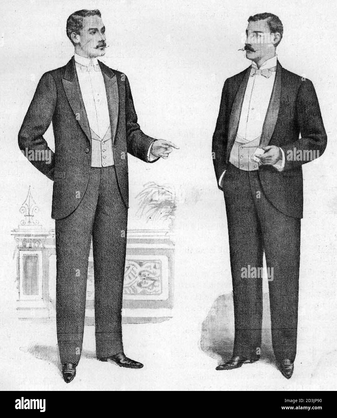 Illustration of British peaked lapel and shawl collar dinner jackets ...