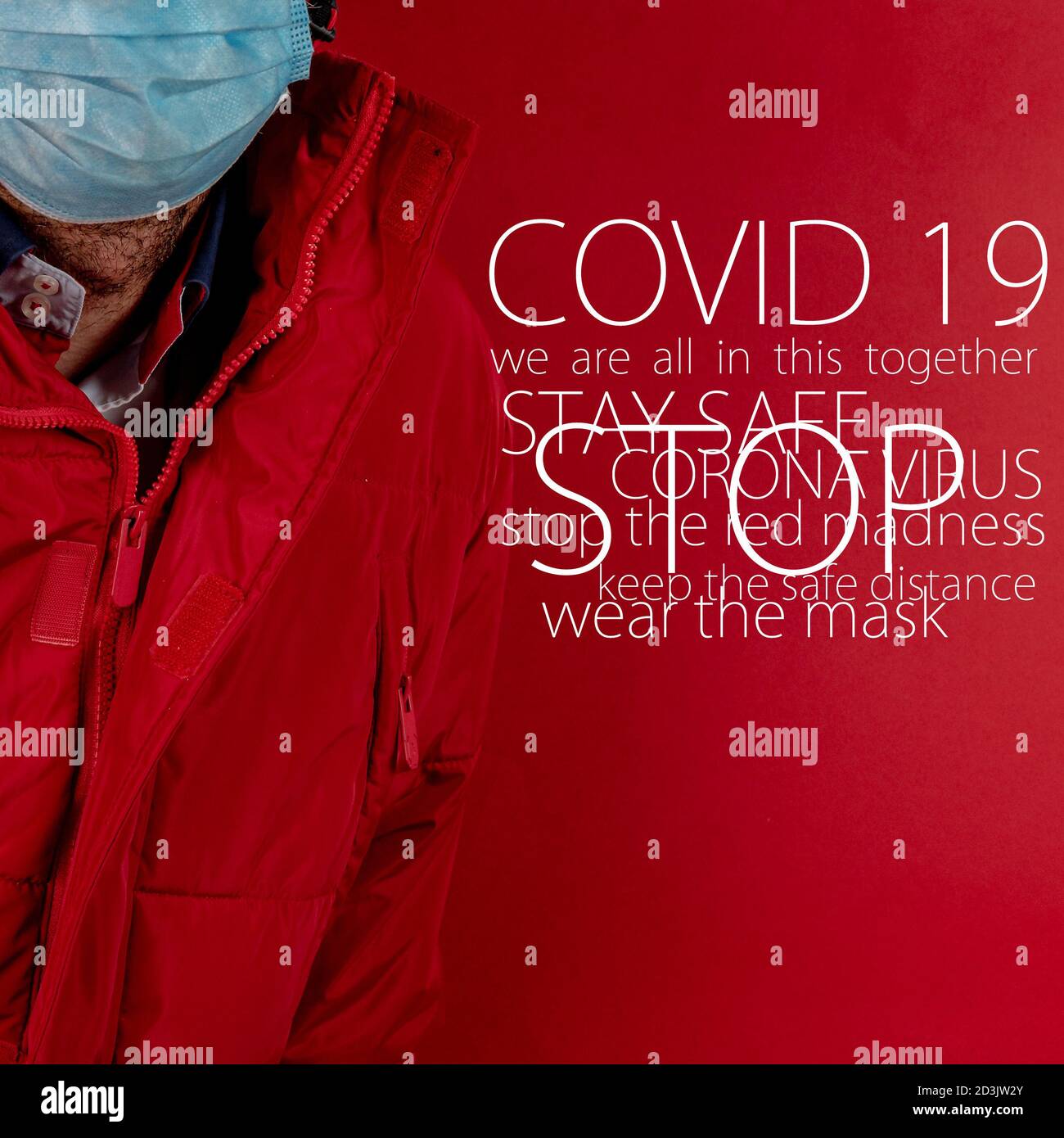 man in red jacket is using a protective mask against corona virus on ...