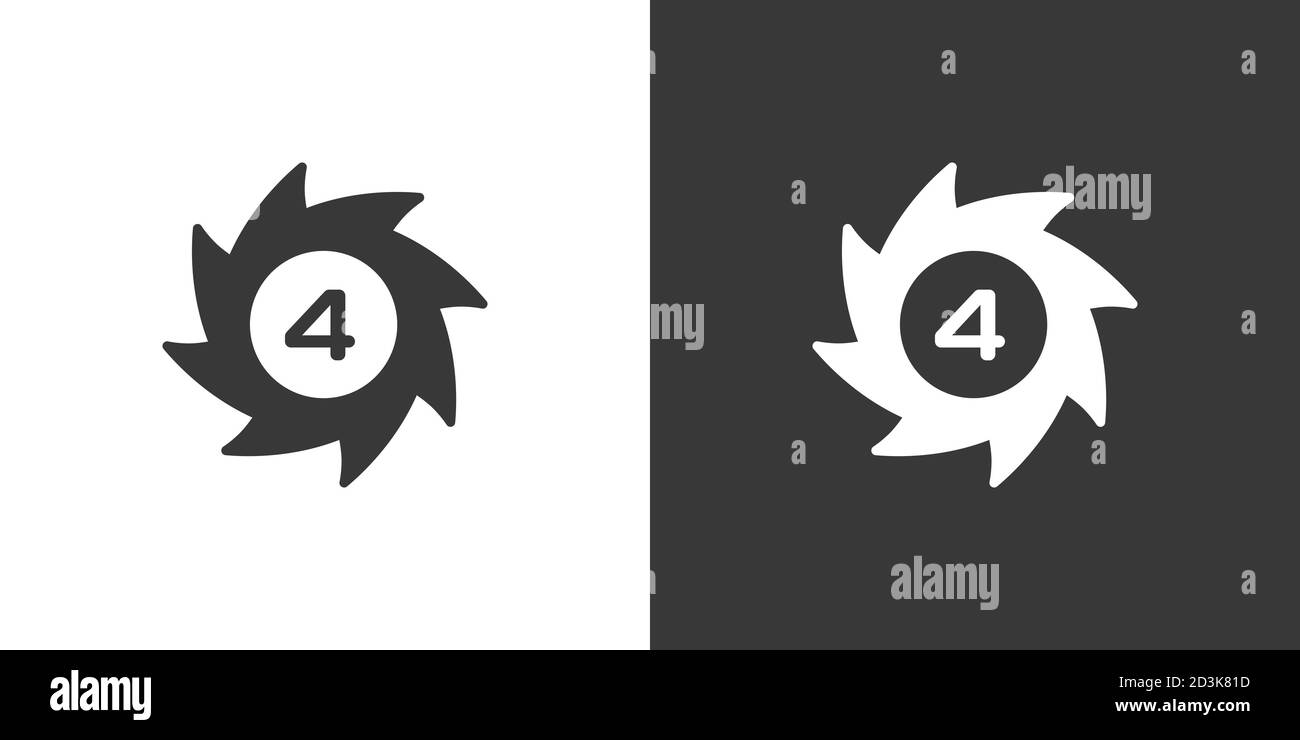 Hurricane. Category four. Fourth rate. Isolated icon on black and white ...