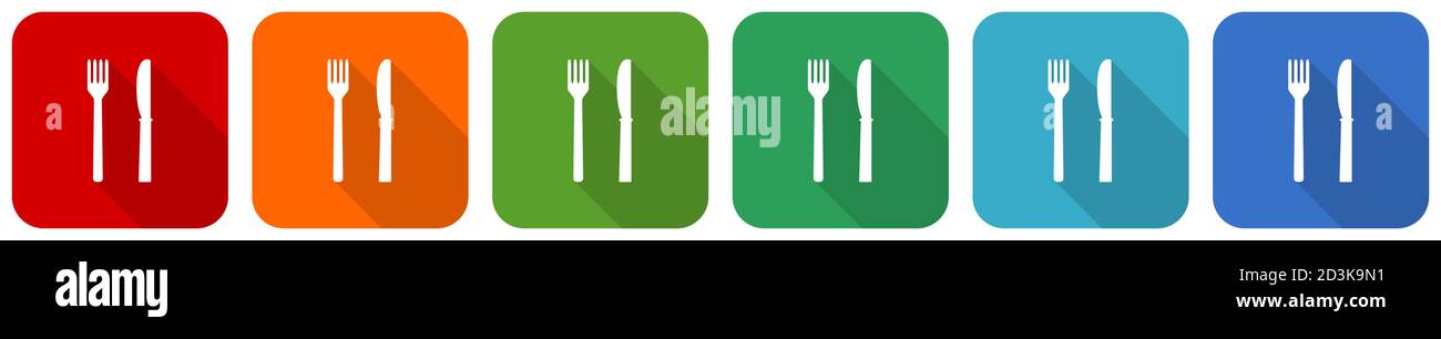 Eat icon set, flat design vector illustration in 6 colors options for ...