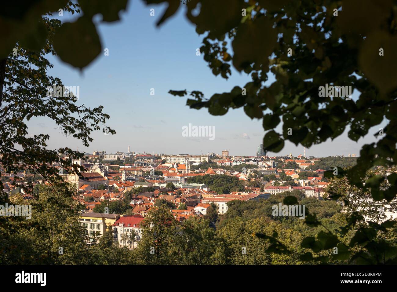 View of Vilnius city houses in Lithuania from the top of the hill of ...