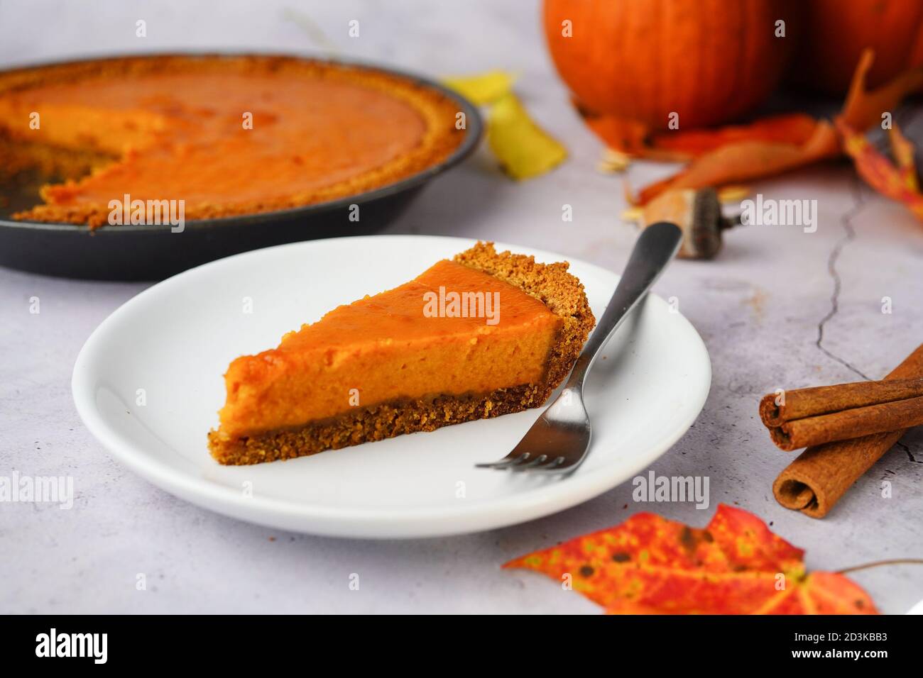 Homemade Pumpkin pie served in a dessert plate, selective focus ...