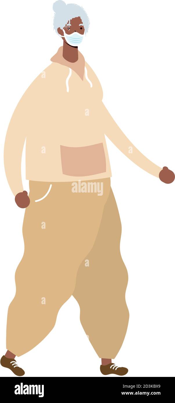 old afro ethnic woman wearing medical mask character icon vector ...