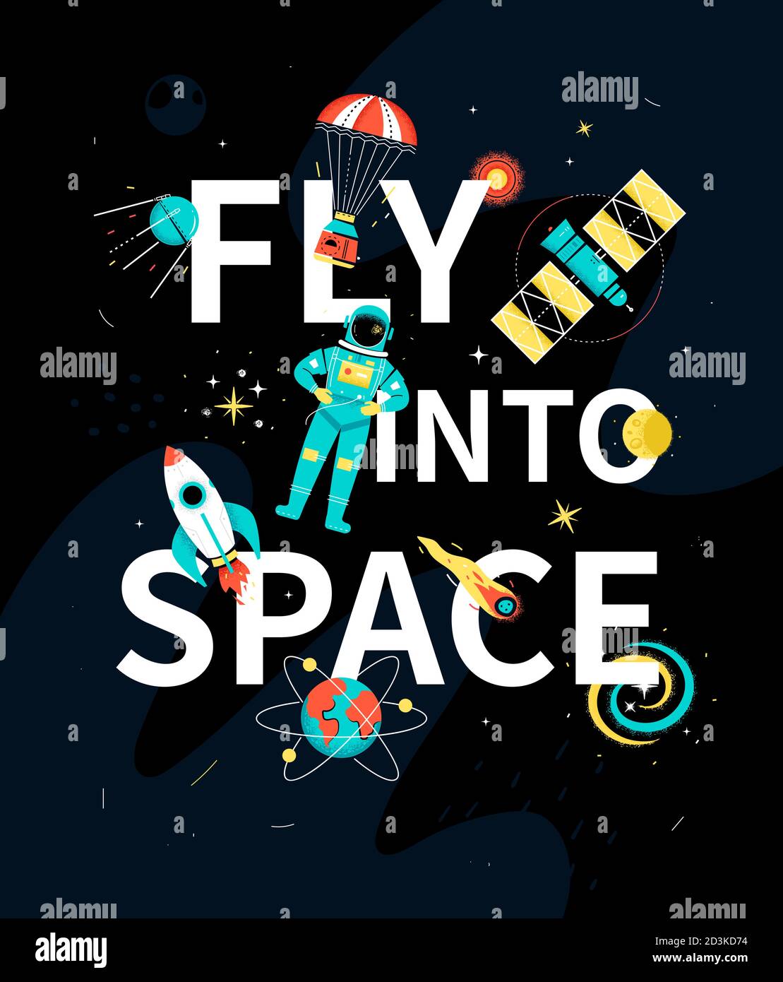 Fly into space - colorful flat design style illustration Stock Vector ...