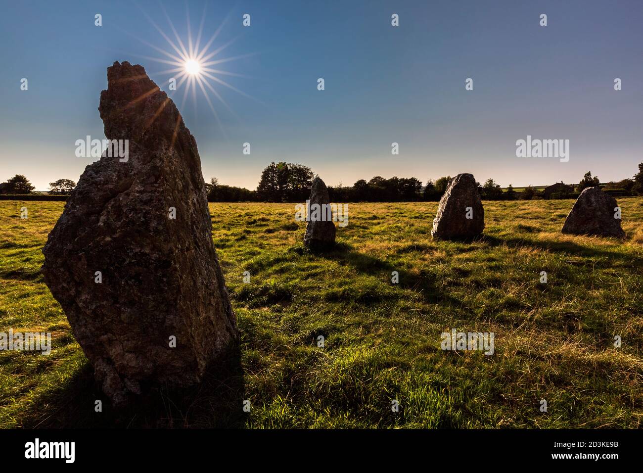 The backlit Duloe Stone Circle in Cornwall, England Stock Photo - Alamy
