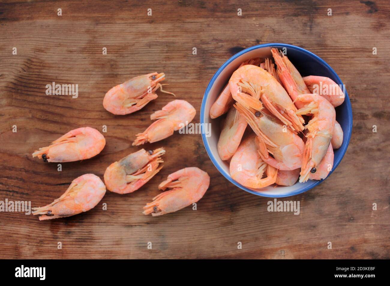 Cooked pink shrimps in the dish. Shell-on North Atlantic prawns in the ...
