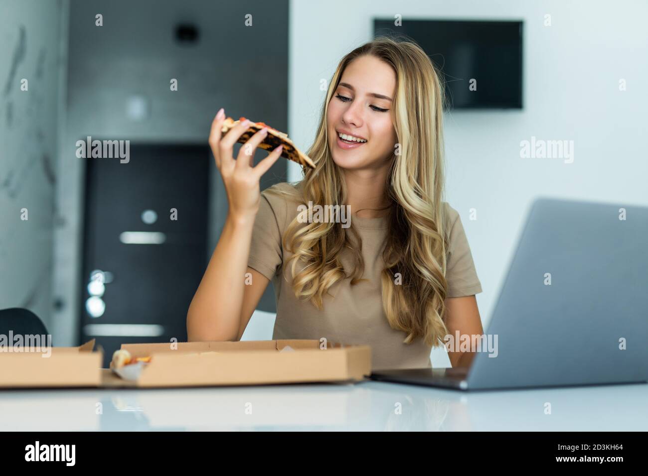 Woman taking break typing hi-res stock photography and images - Alamy
