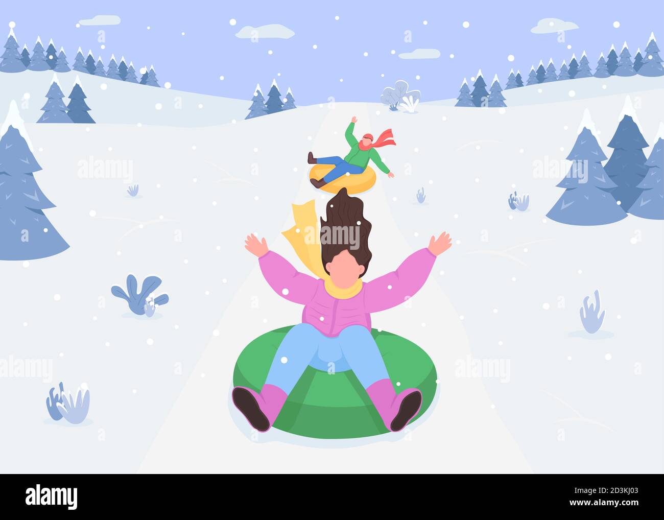 Snow hill sledging flat color vector illustration Stock Vector Image ...