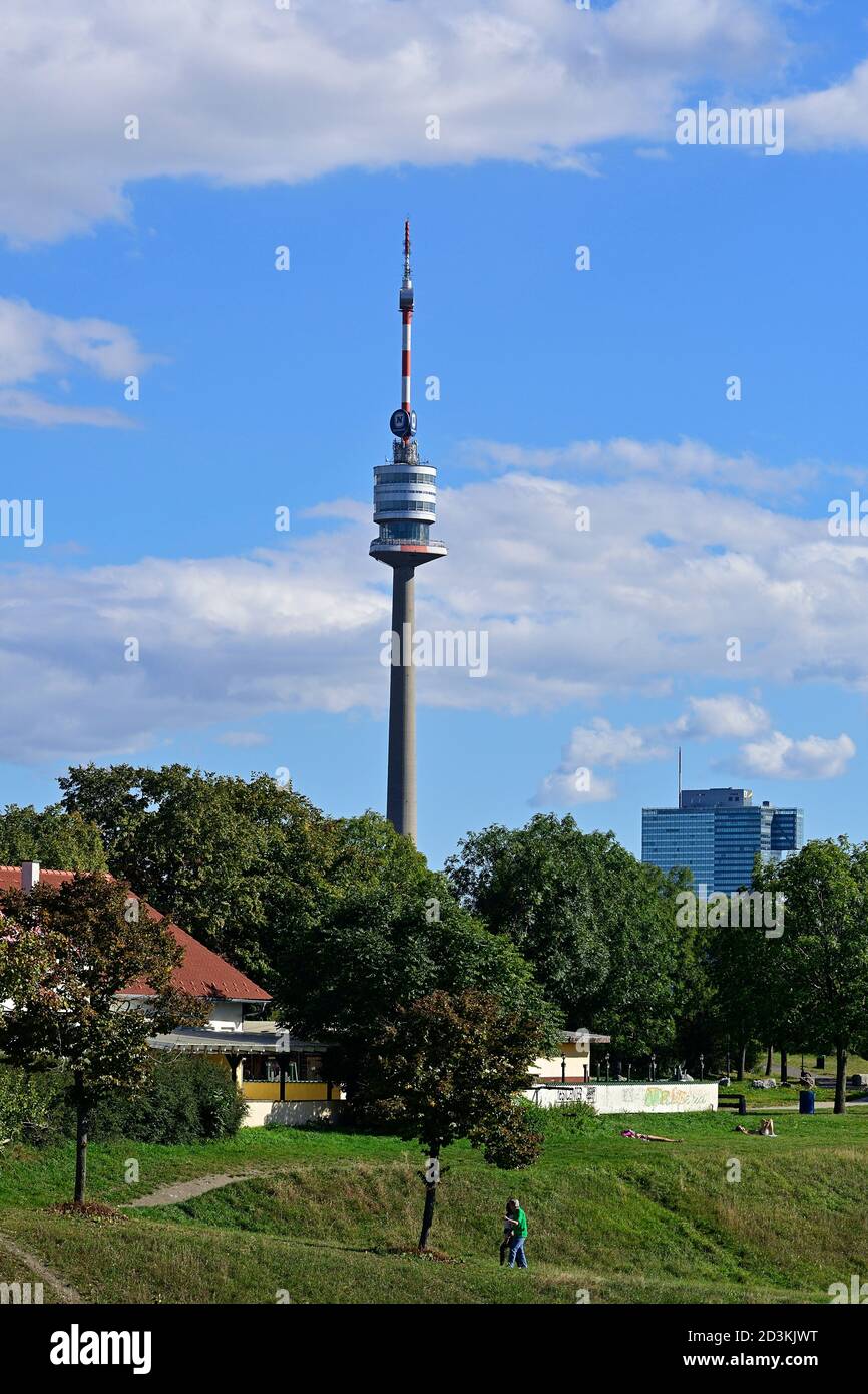 Vienna, Austria. View from the Danube Island to the Danube Tower Stock ...