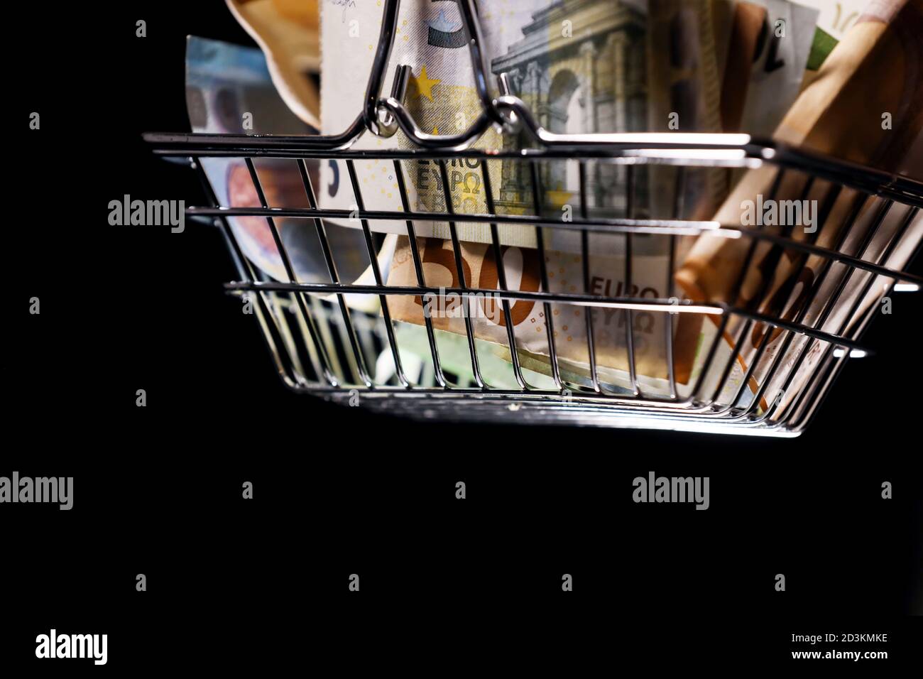 Small red shopping basket full of euro banknotes. Finance. Financial ...