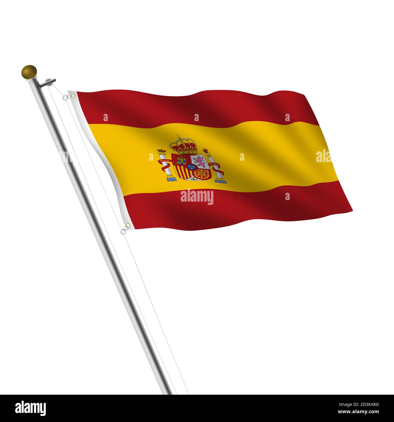 Spain Flagpole 3d illustration on white with clipping path Stock Photo ...