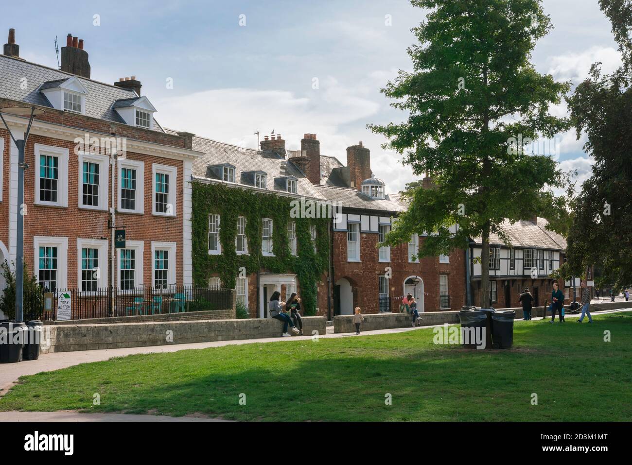 Exeter Cathedral Close, view in summer of people relaxing in Cathedral ...
