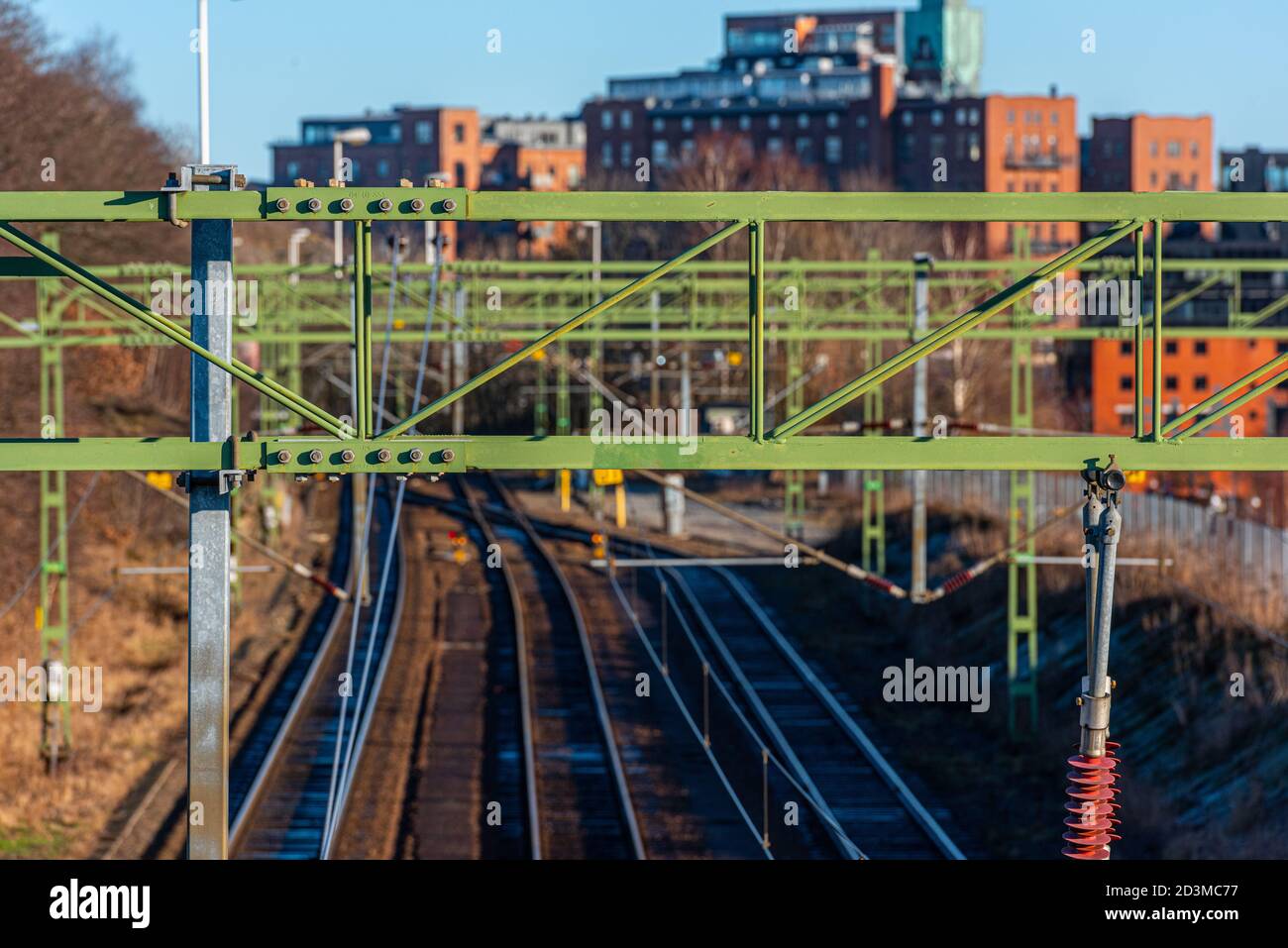 Overhead lines and railway tracks Stock Photo - Alamy