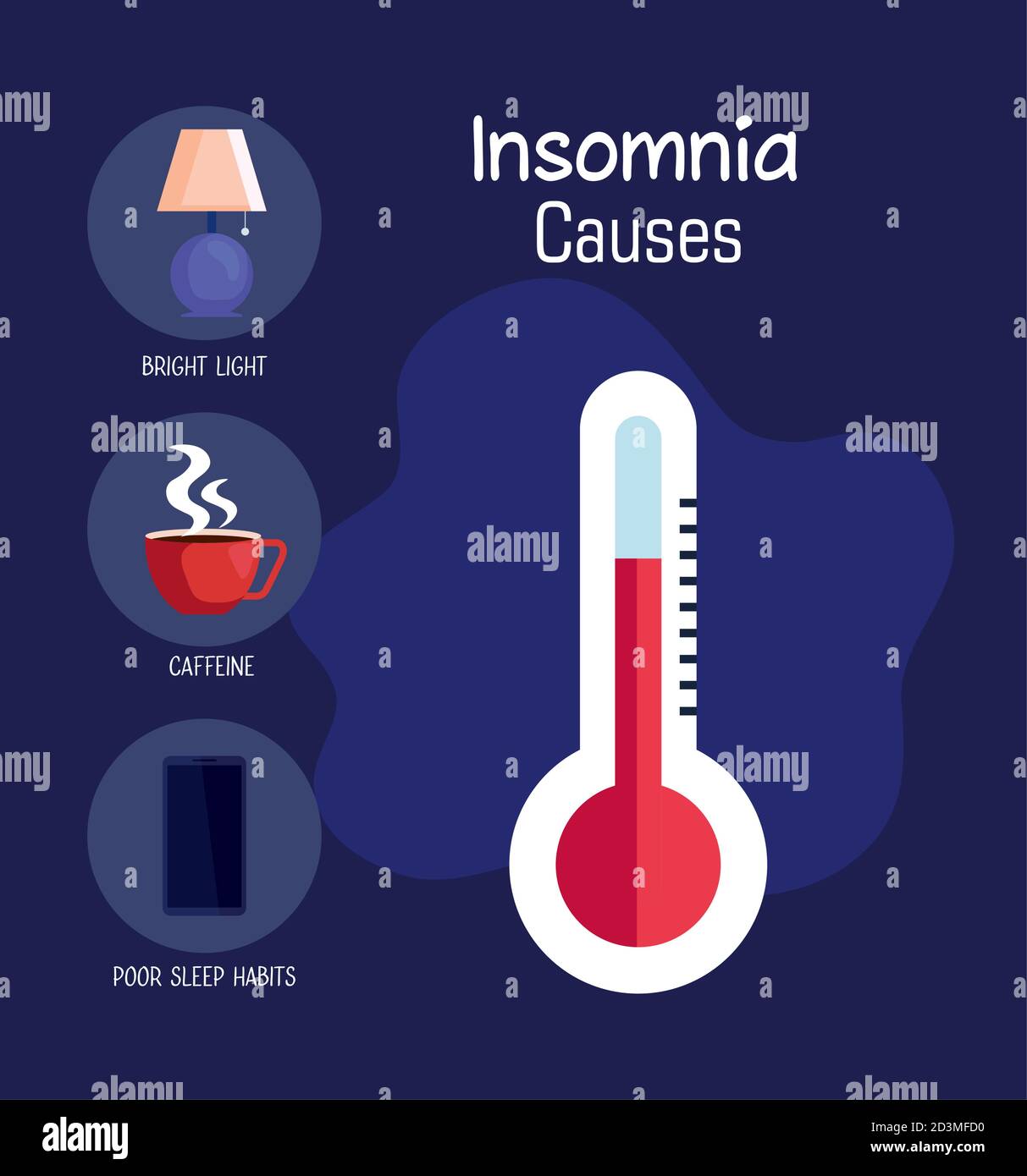 insomnia causes thermometer temperature and icon set vector design ...