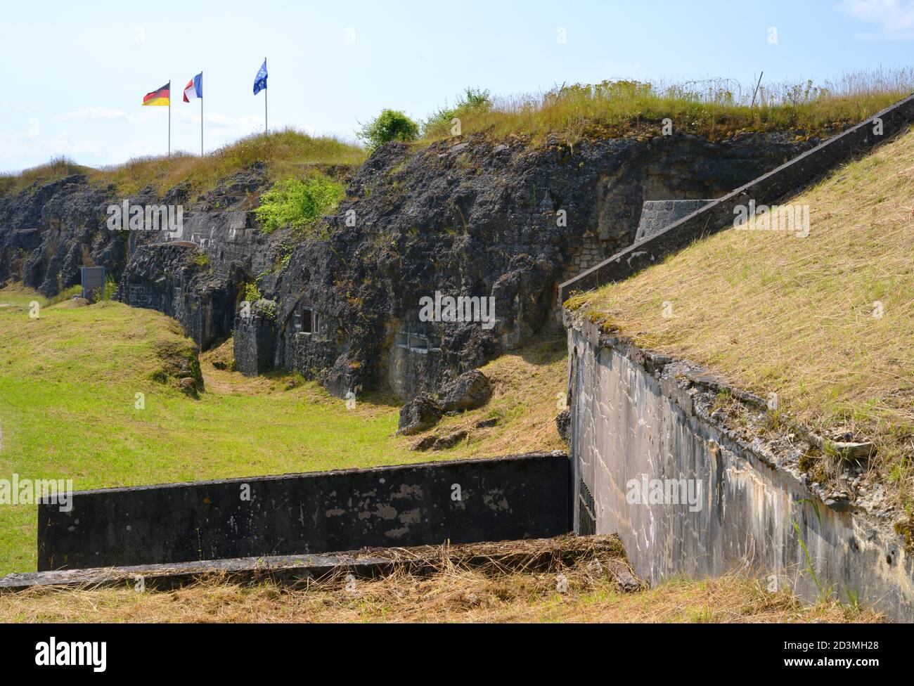 Fort Douaumont with German French and european flags Stock Photo - Alamy