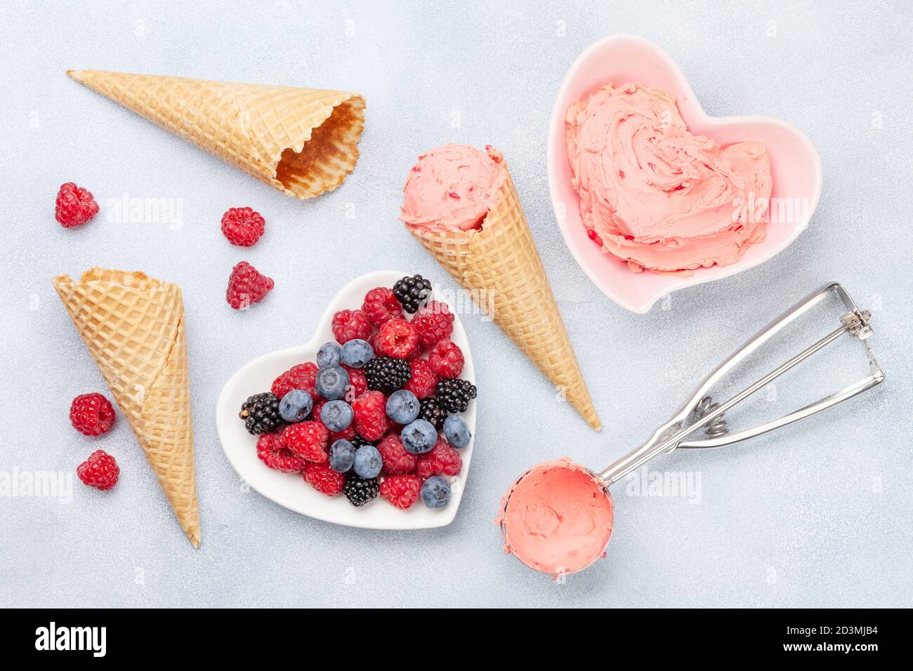 Homemade berry ice cream sundae. Top view flat lay Stock Photo - Alamy