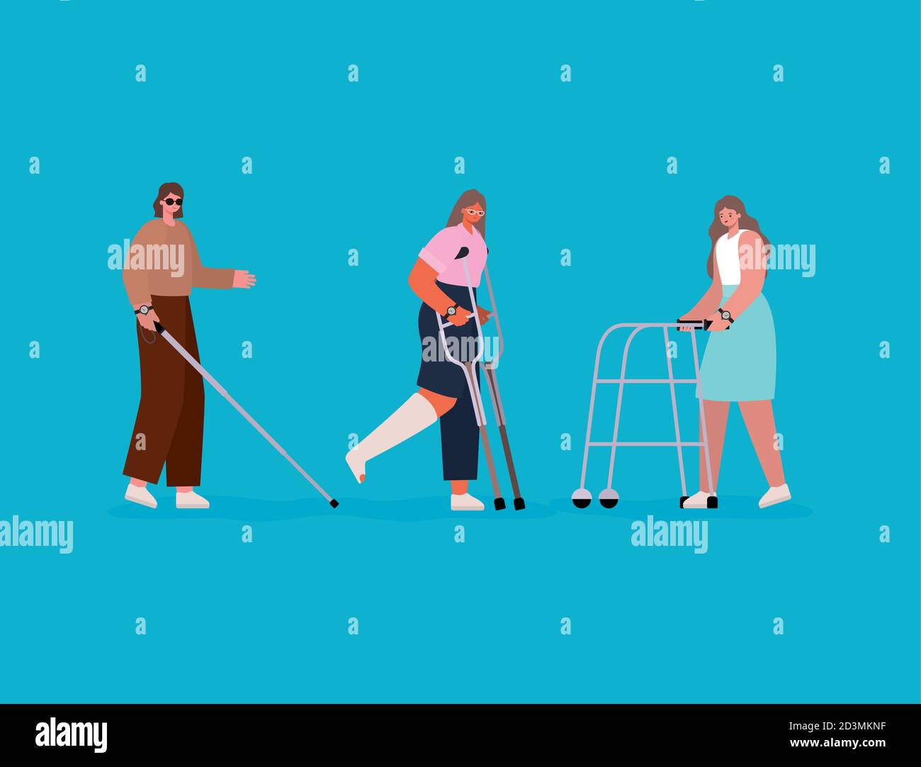 disability women cartoons with wheelchair prosthesis and cast vector ...