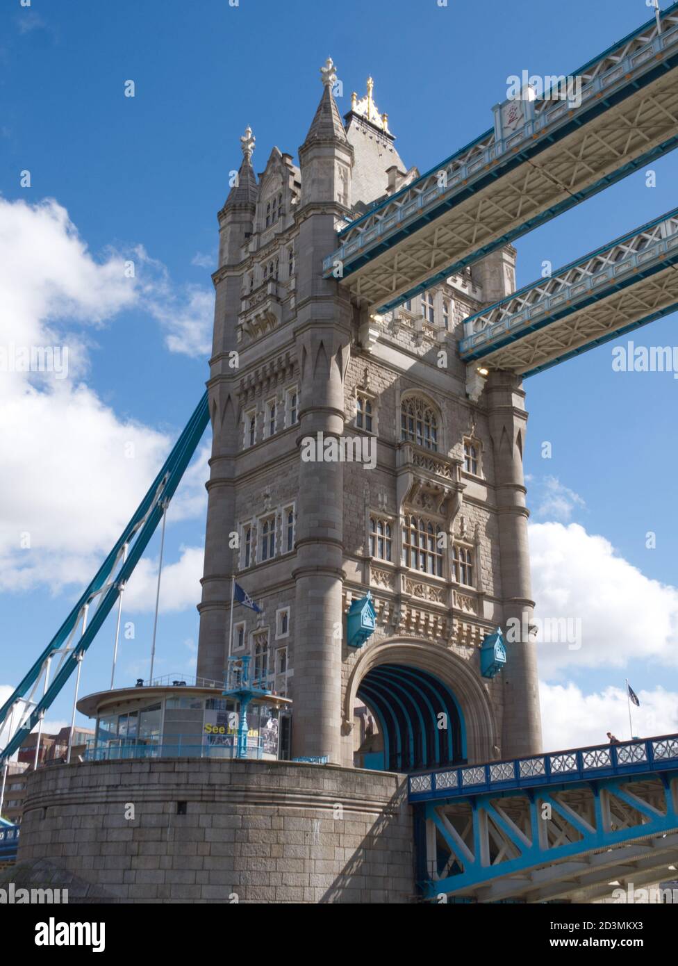 London's historic, iconic Tower Bridge, raised hydraulically. Spanning ...