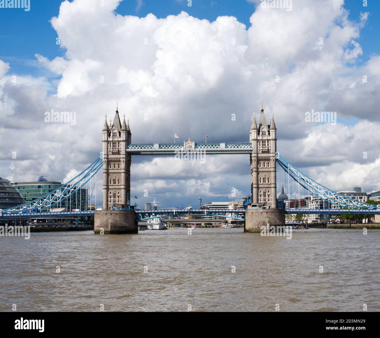 London's historic, iconic Tower Bridge, raised hydraulically. Spanning ...