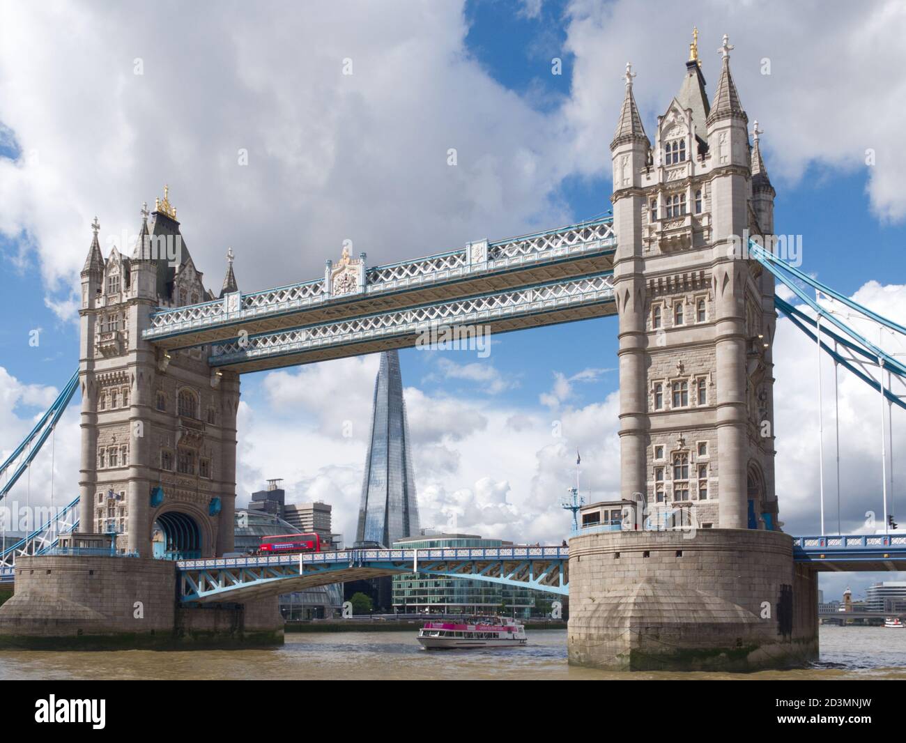 London's historic, iconic Tower Bridge, raised hydraulically. Spanning ...