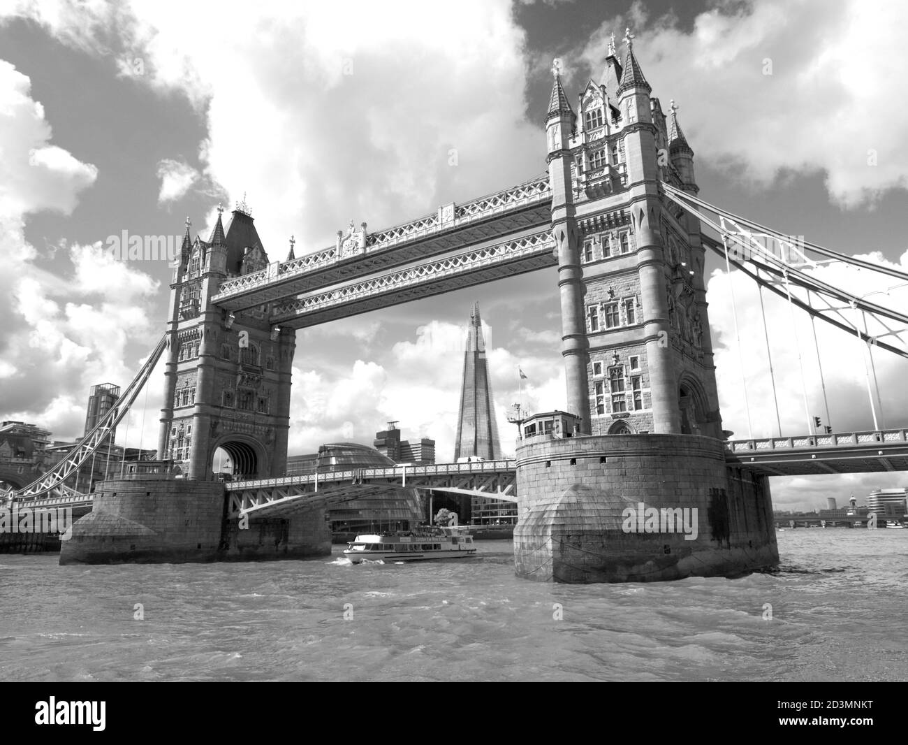 London's historic, iconic Tower Bridge, raised hydraulically. Spanning ...