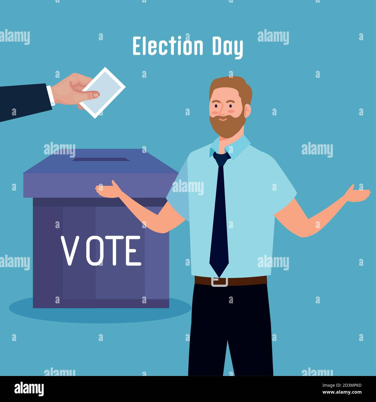 Election day man and hand holding vote paper and box vector design ...