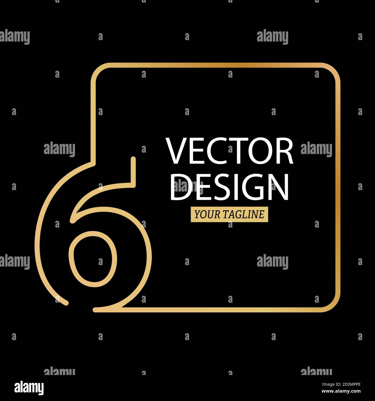 Stylized number 6 with a square border. Vector template for logo, label ...