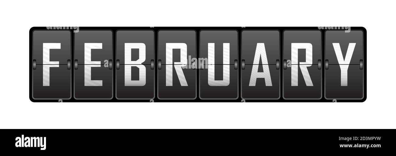 February. Name of the month on the cells of the mechanical tableau ...