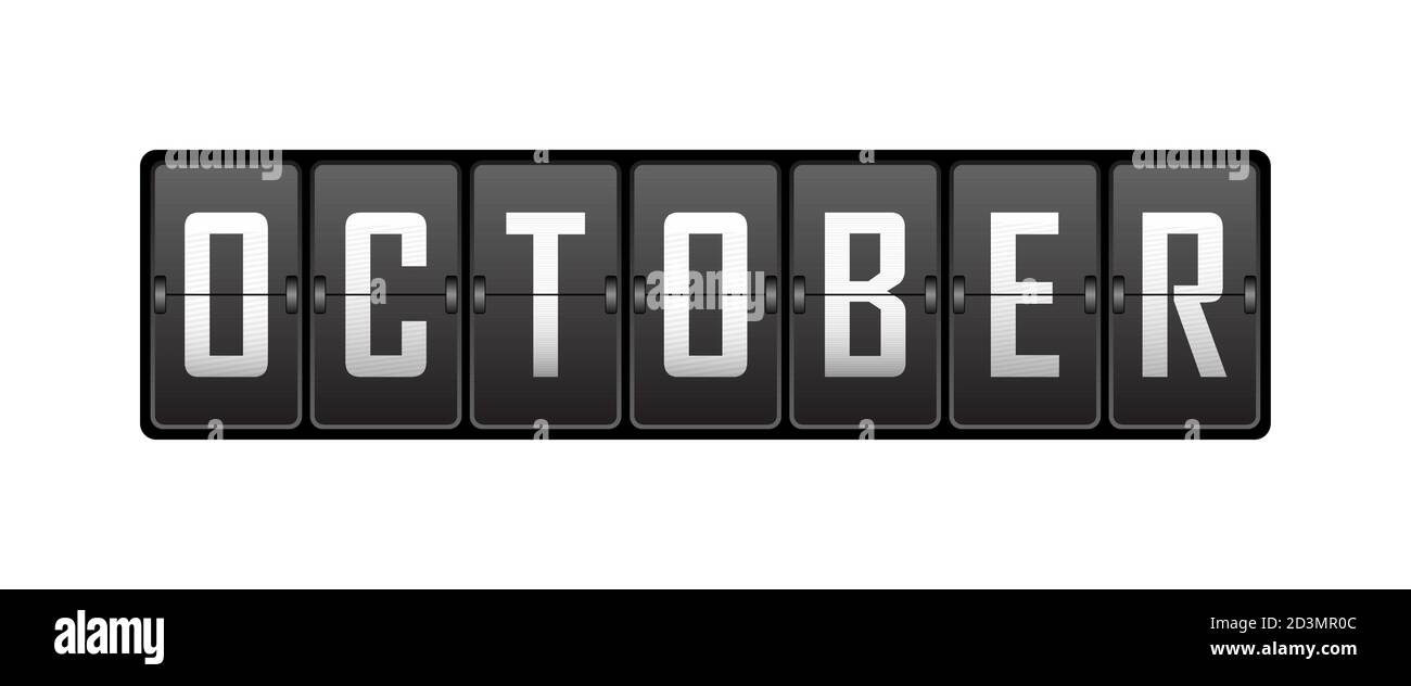 October. Name of the month on the cells of the mechanical tableau ...