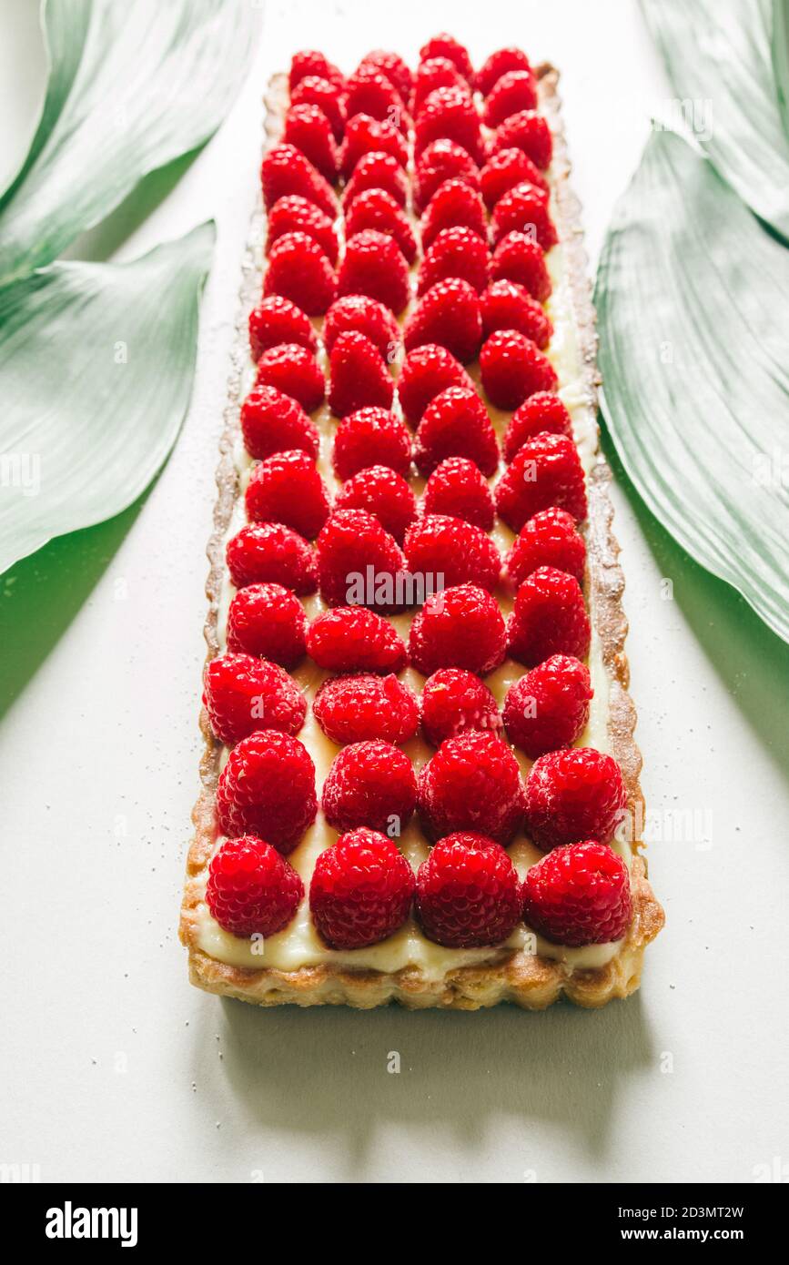 Raspberries rectangular shaped tart with an italian crust and pastry ...