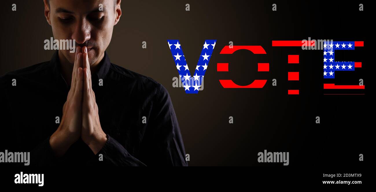 American flag and religious cross, prayer for voting Stock Photo - Alamy