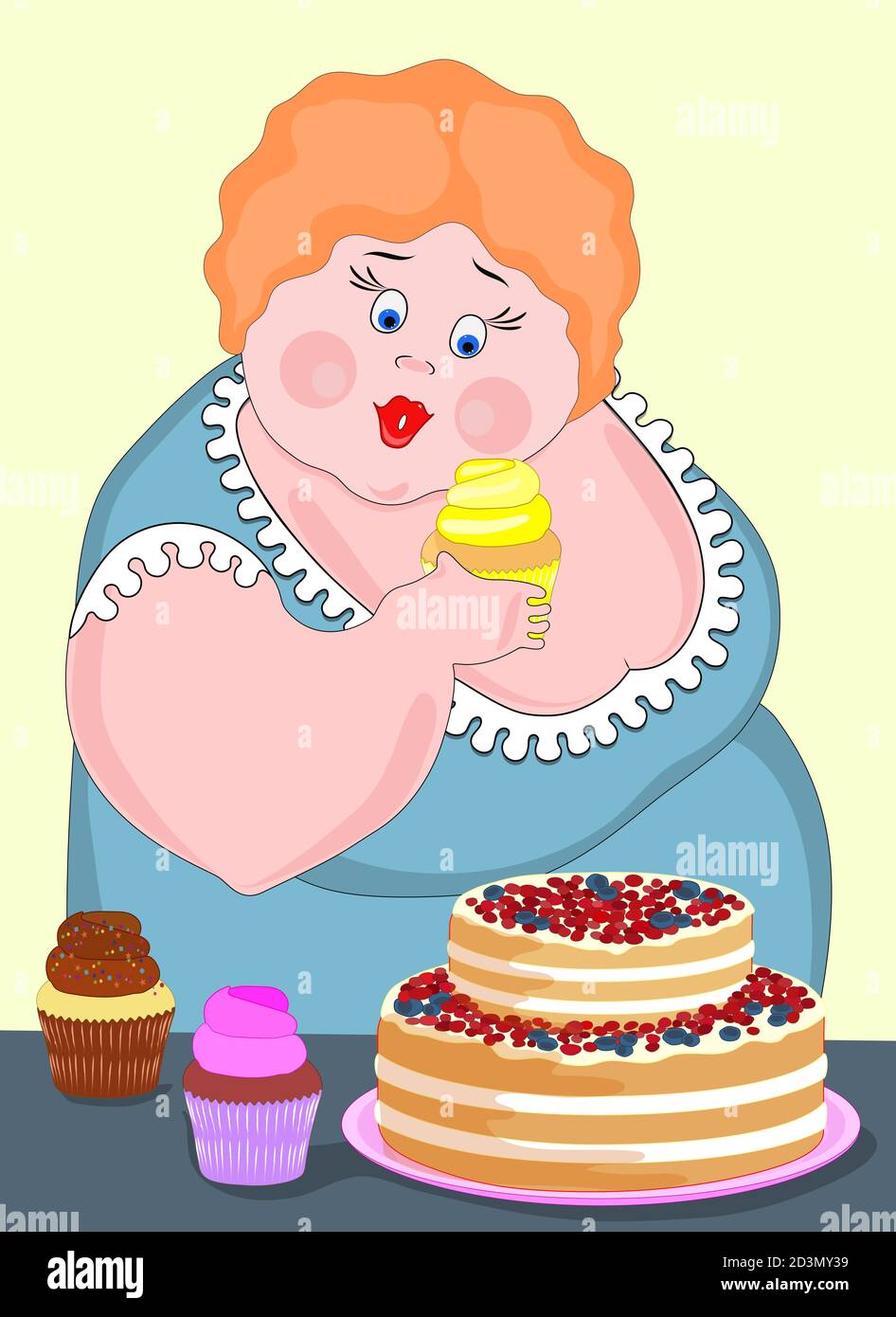 Happy fat woman eating cake . I hate diets. Health problems due to ...