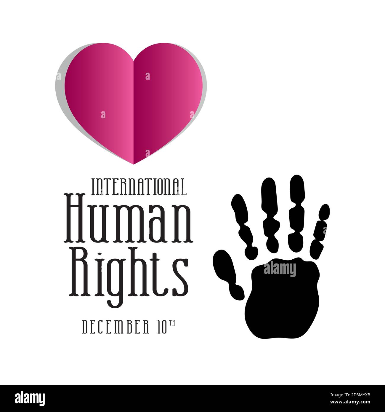international human rights and black hand print with pink heart vector ...