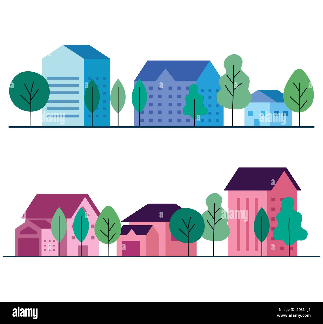 city houses with trees vector design Stock Vector Image & Art - Alamy