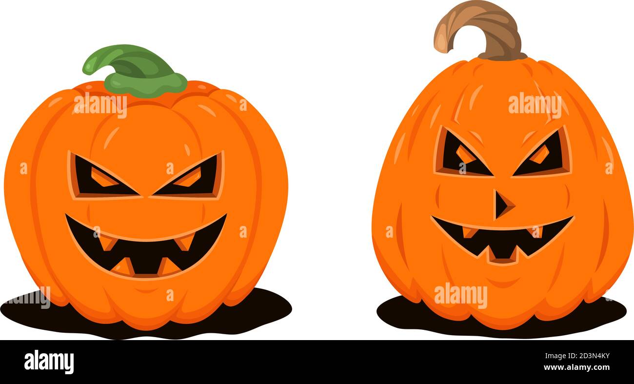 Two Halloween pumpkins in cartoon style isolated on white background ...