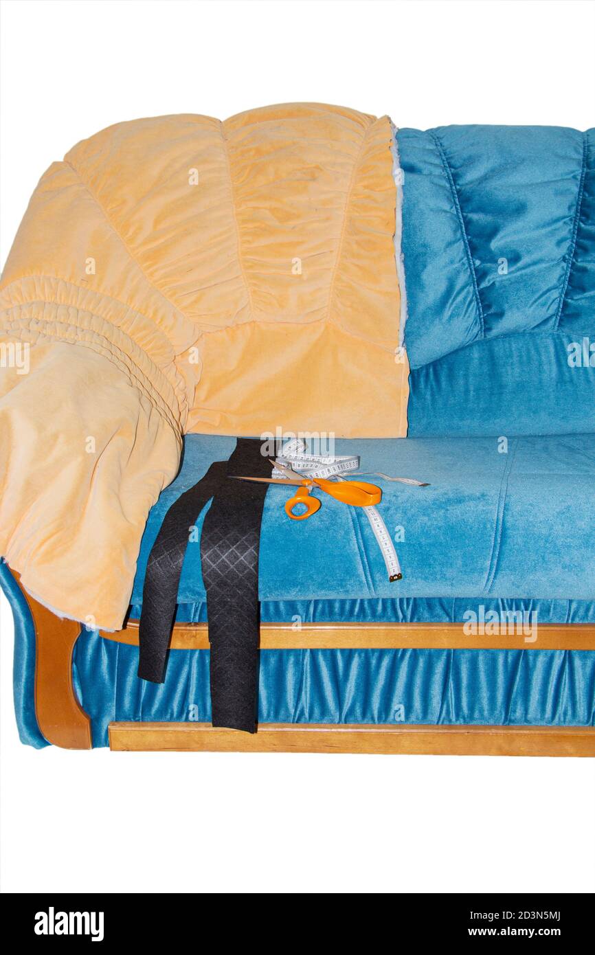 bright double sofa after renovation, isolated on a white background ...