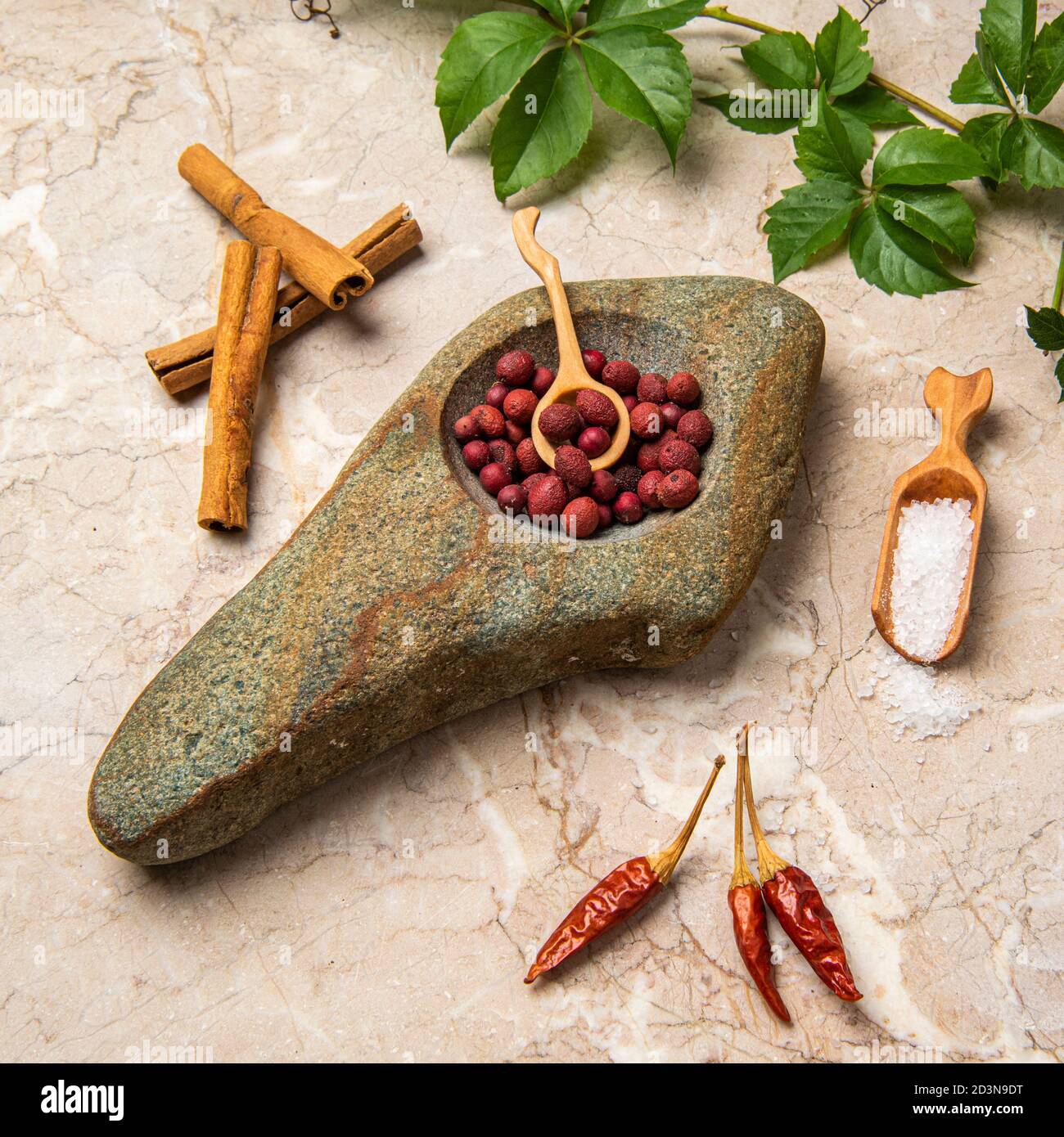 natural stone bowl handcrafted with spices Stock Photo - Alamy