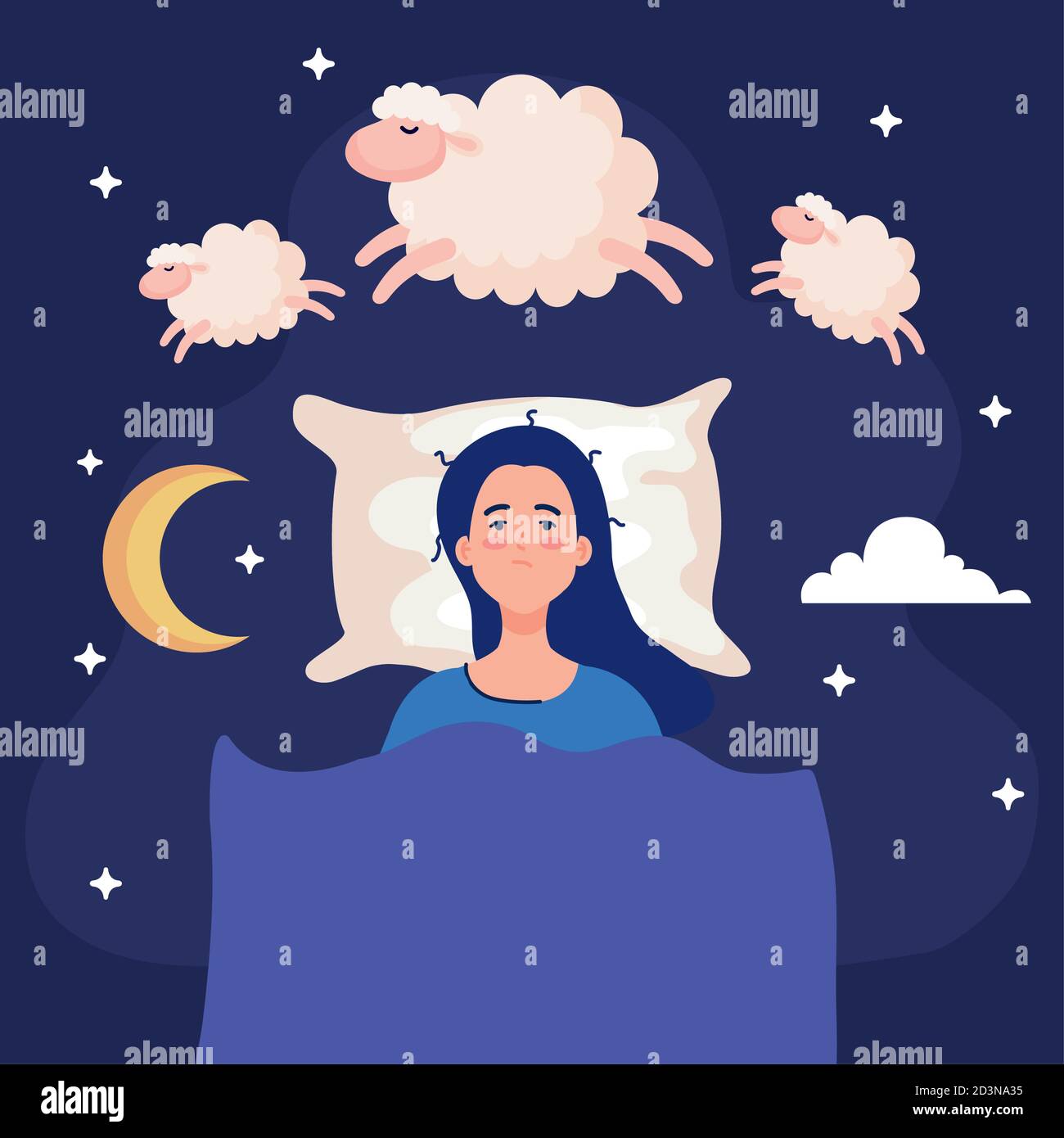 insomnia woman on bed with sheeps vector design Stock Vector Image ...