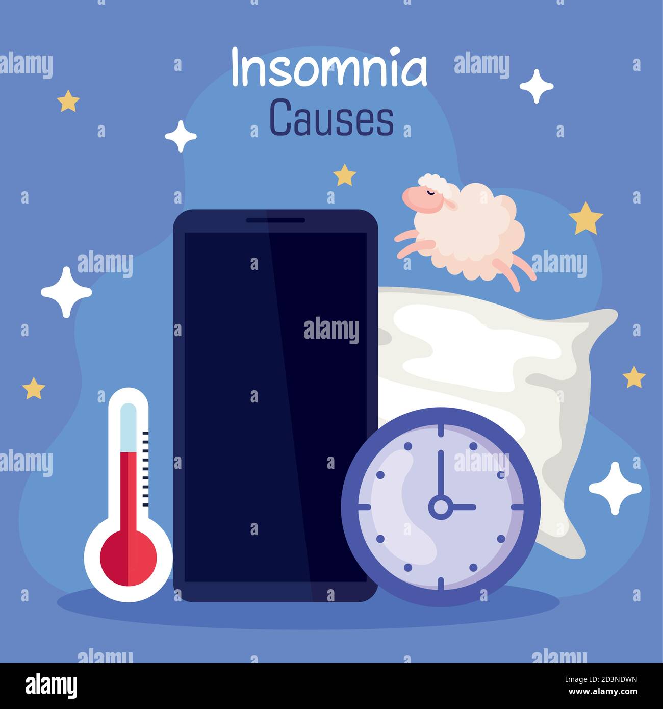 insomnia causes smartphone thermometer and clock vector design Stock ...
