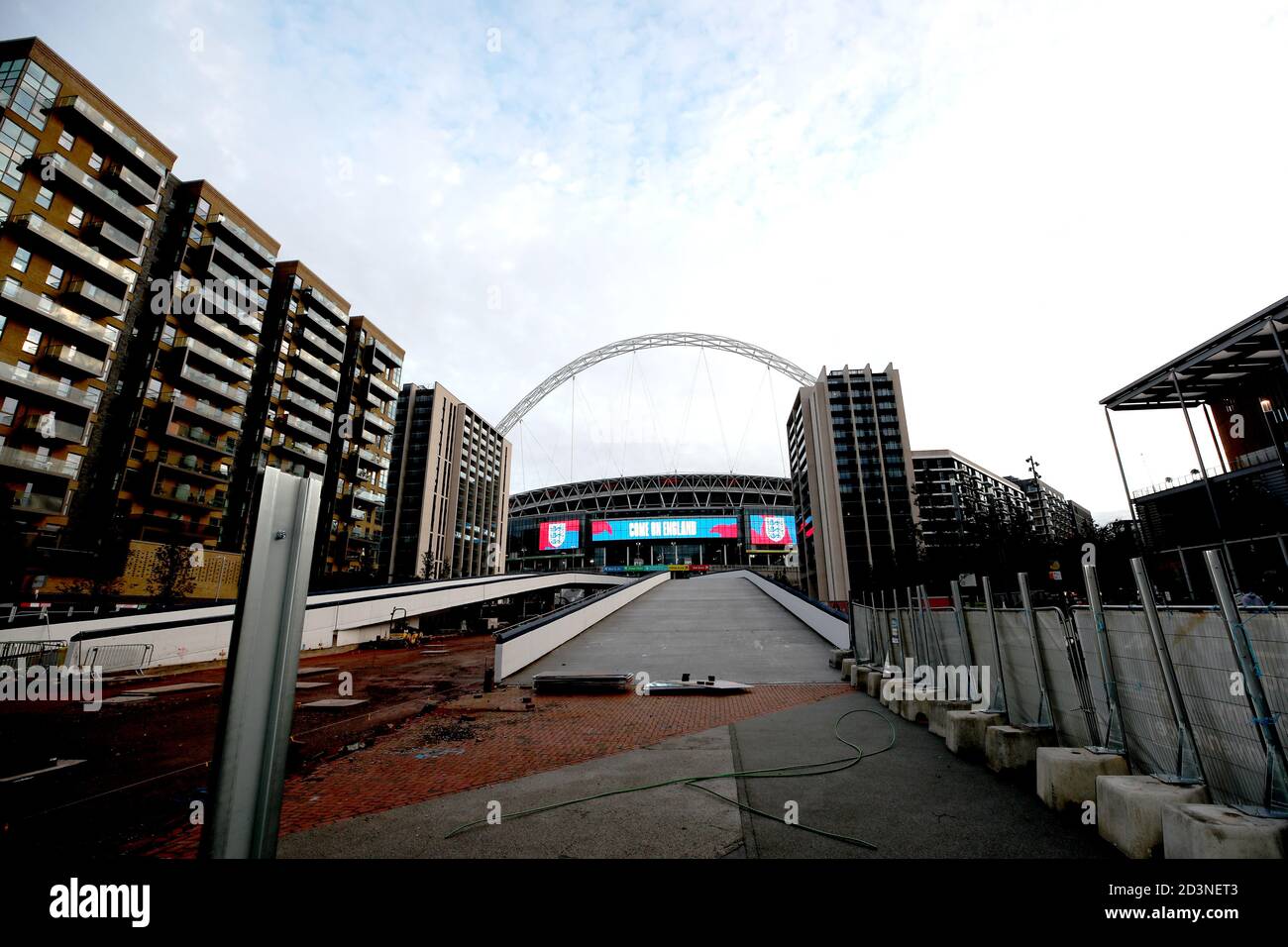 A general view of the ongoing construction work at Wembley Way ahead of ...
