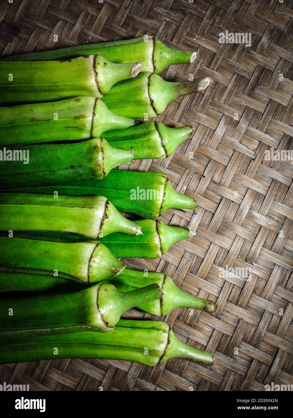 beautiful fresh green okra veggies in basket Stock Photo - Alamy