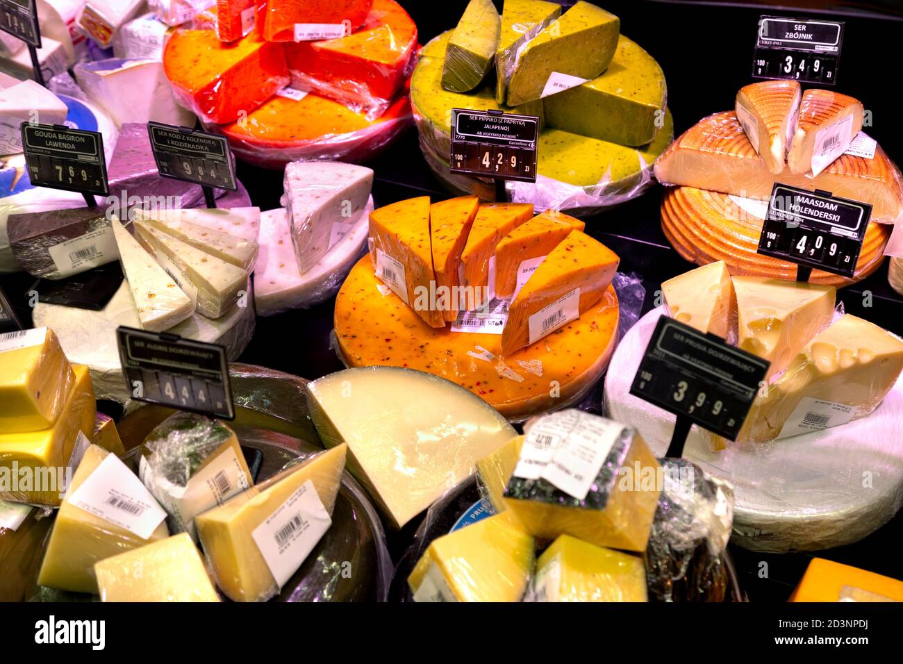 Selection of cheeses at a Polish supermarket Stock Photo - Alamy