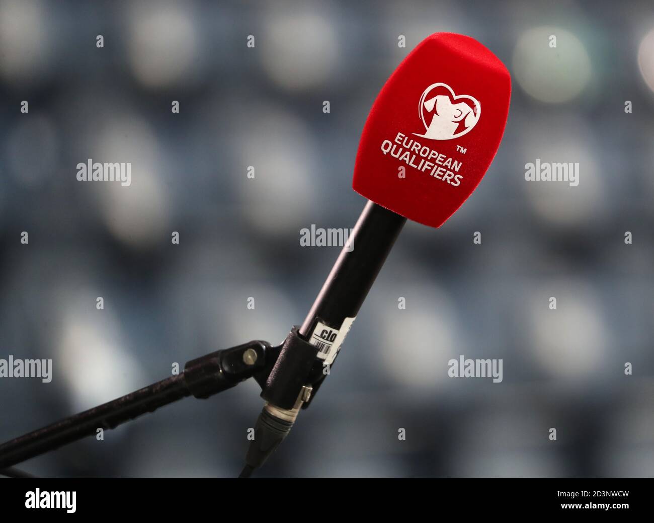A general view of a European Qualifiers branded microphone before the ...