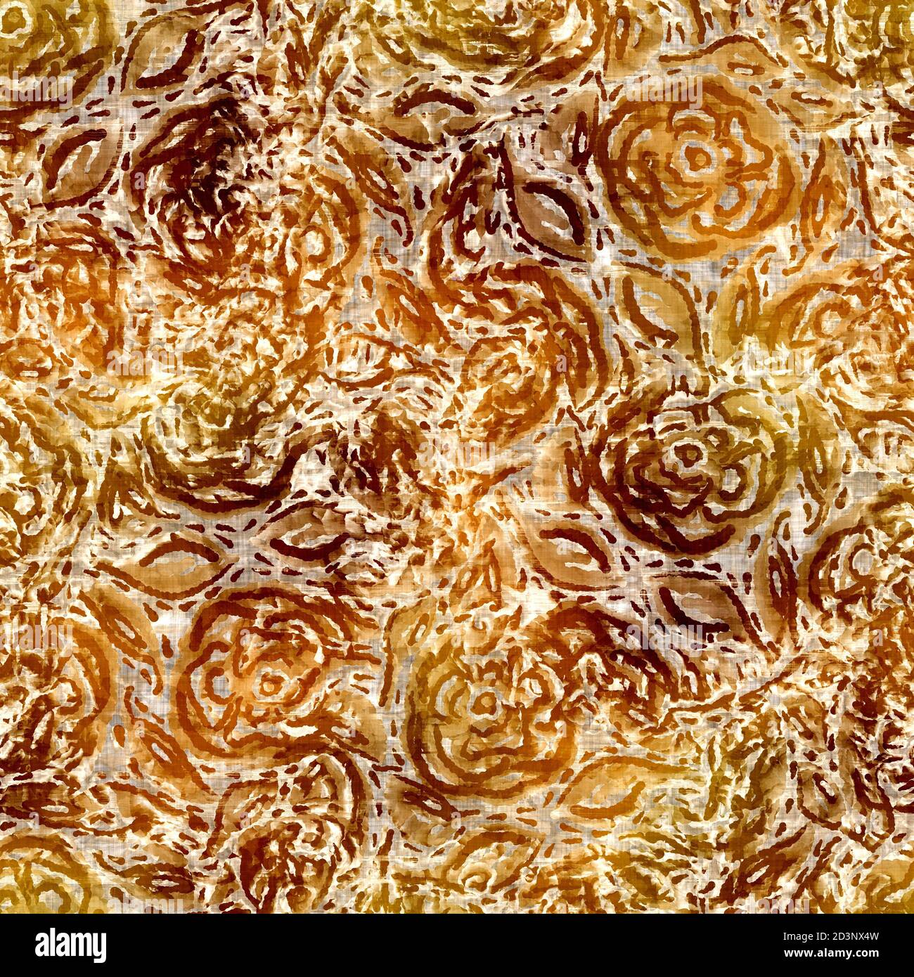 Seamless modern sepia brown blockprint collage print. Grunge watercolor ...