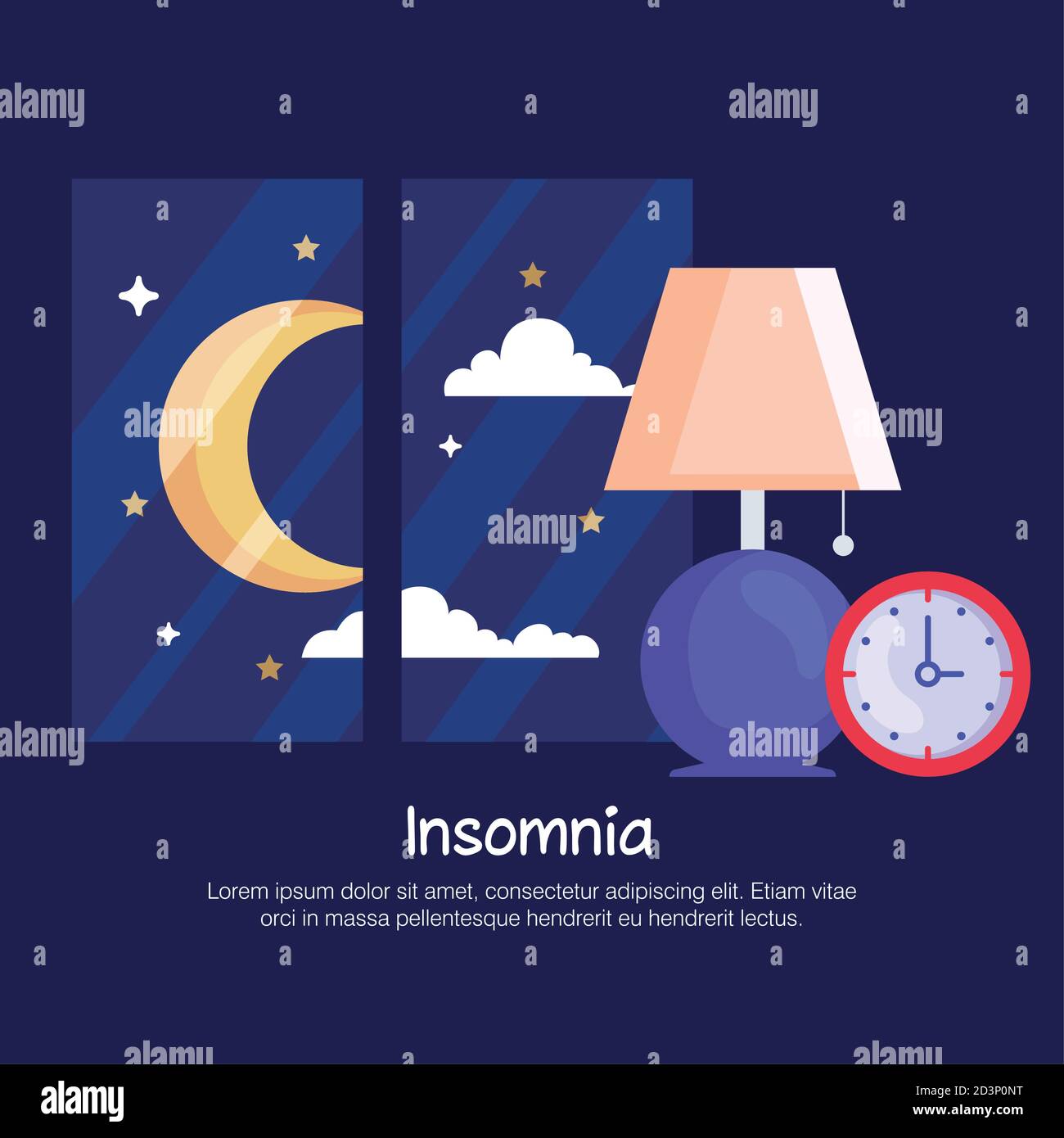 insomnia lamp clock and moon at window vector design Stock Vector Image ...