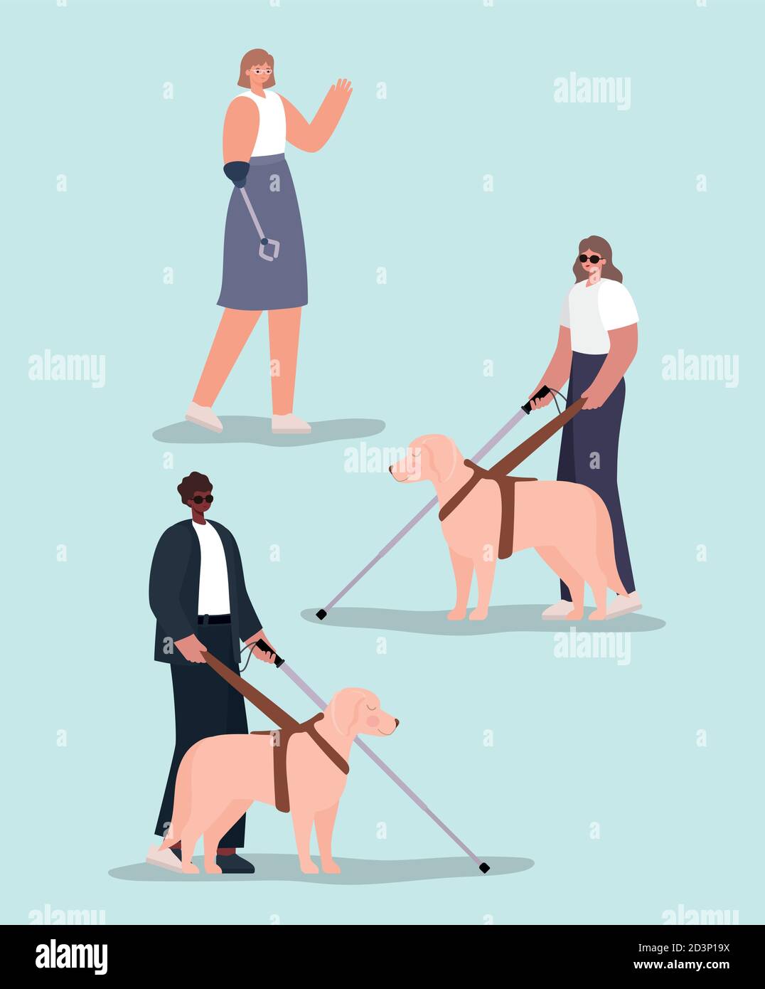 disability women and blind man cartoons with canes dogs and arm ...