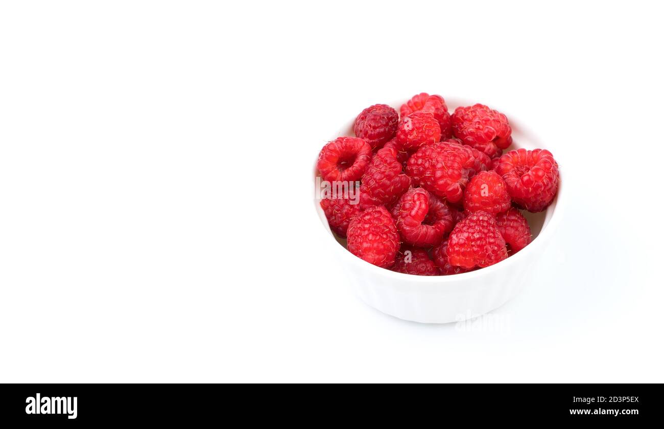 Raspberry isolated on a white background, side view with space to copy ...