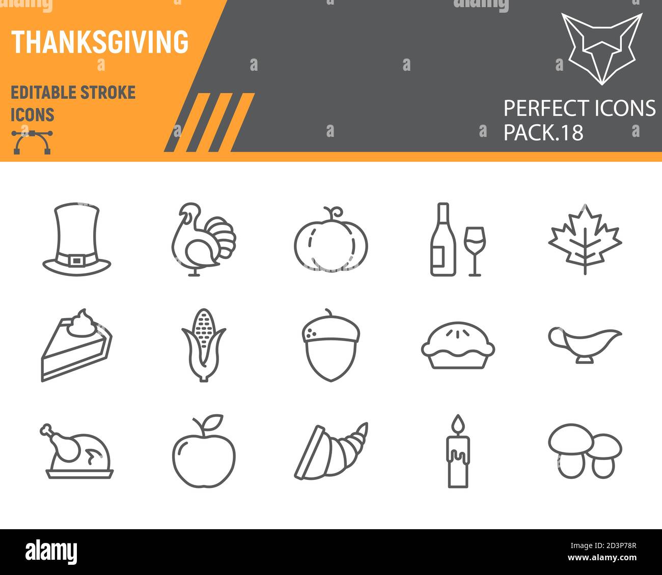Thanksgiving line icon set, holiday collection, vector sketches, logo ...